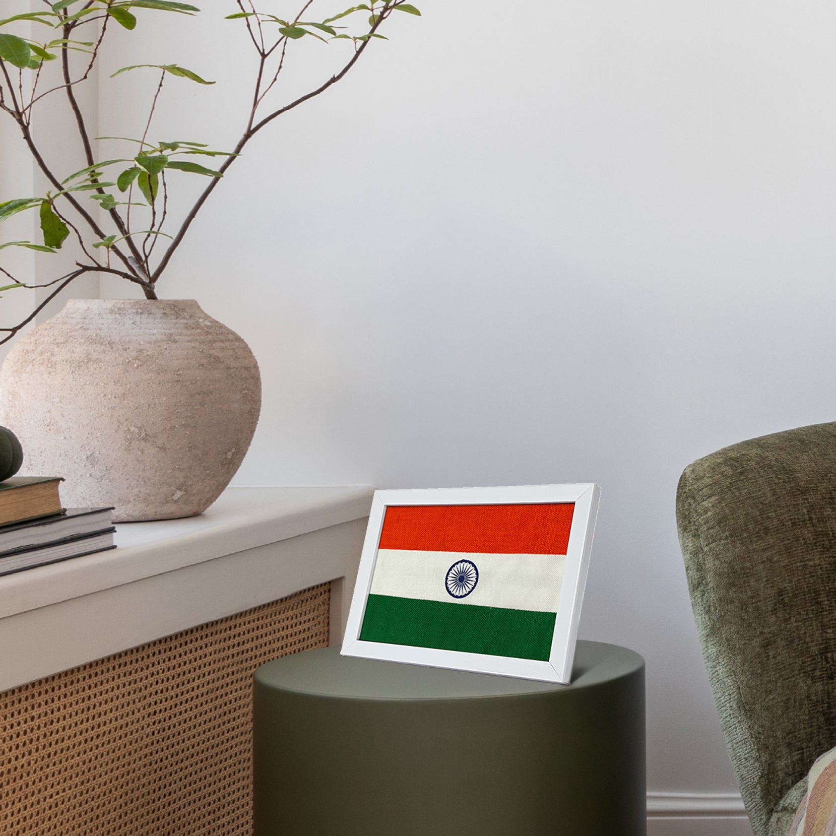 Khadi Tiranga / Tricolour Frame For Walls | Luv My India 9x6 Inches Wh