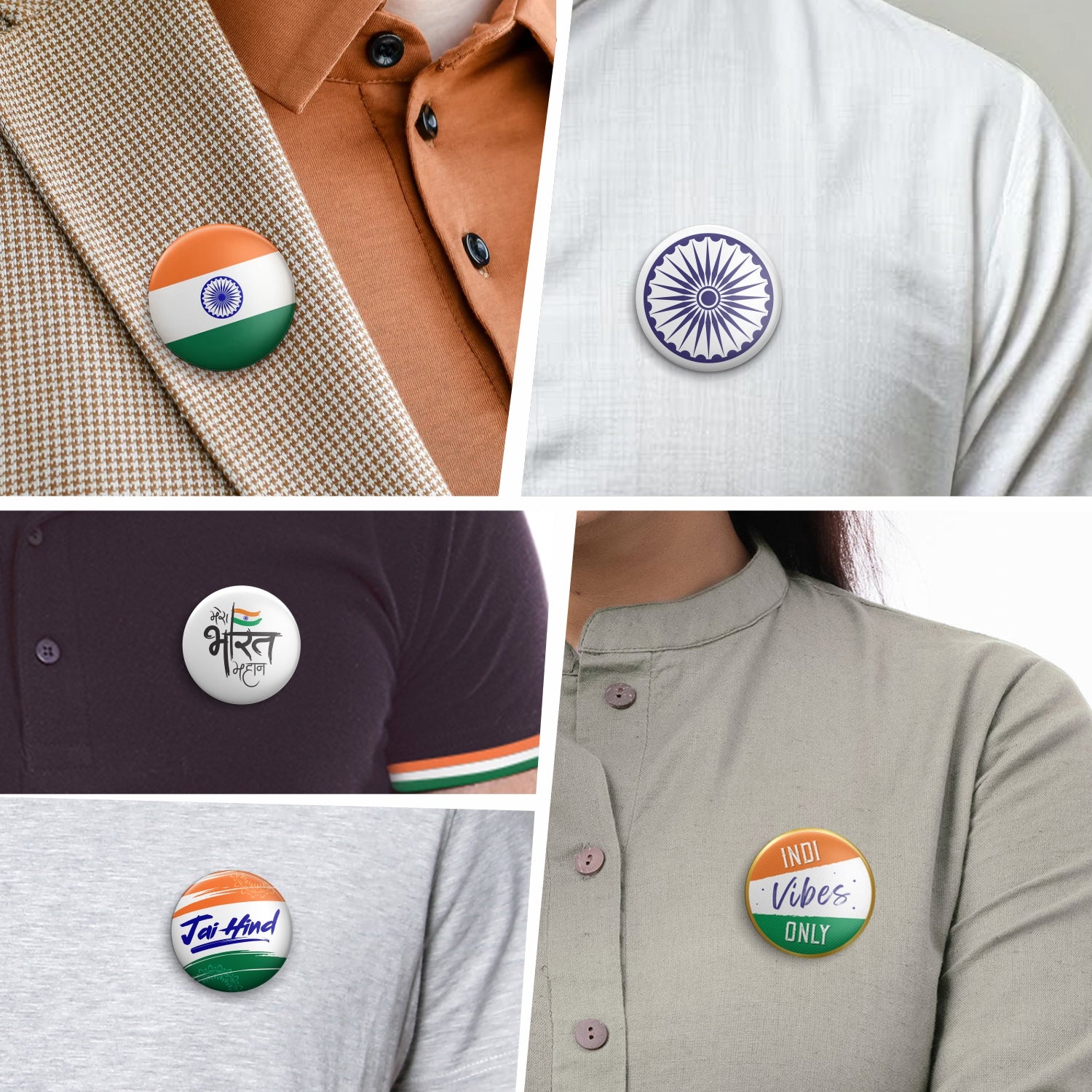 Curated 5-Badge Set | Luv My India Round Badges | 4x4 CM Patriotic Pin