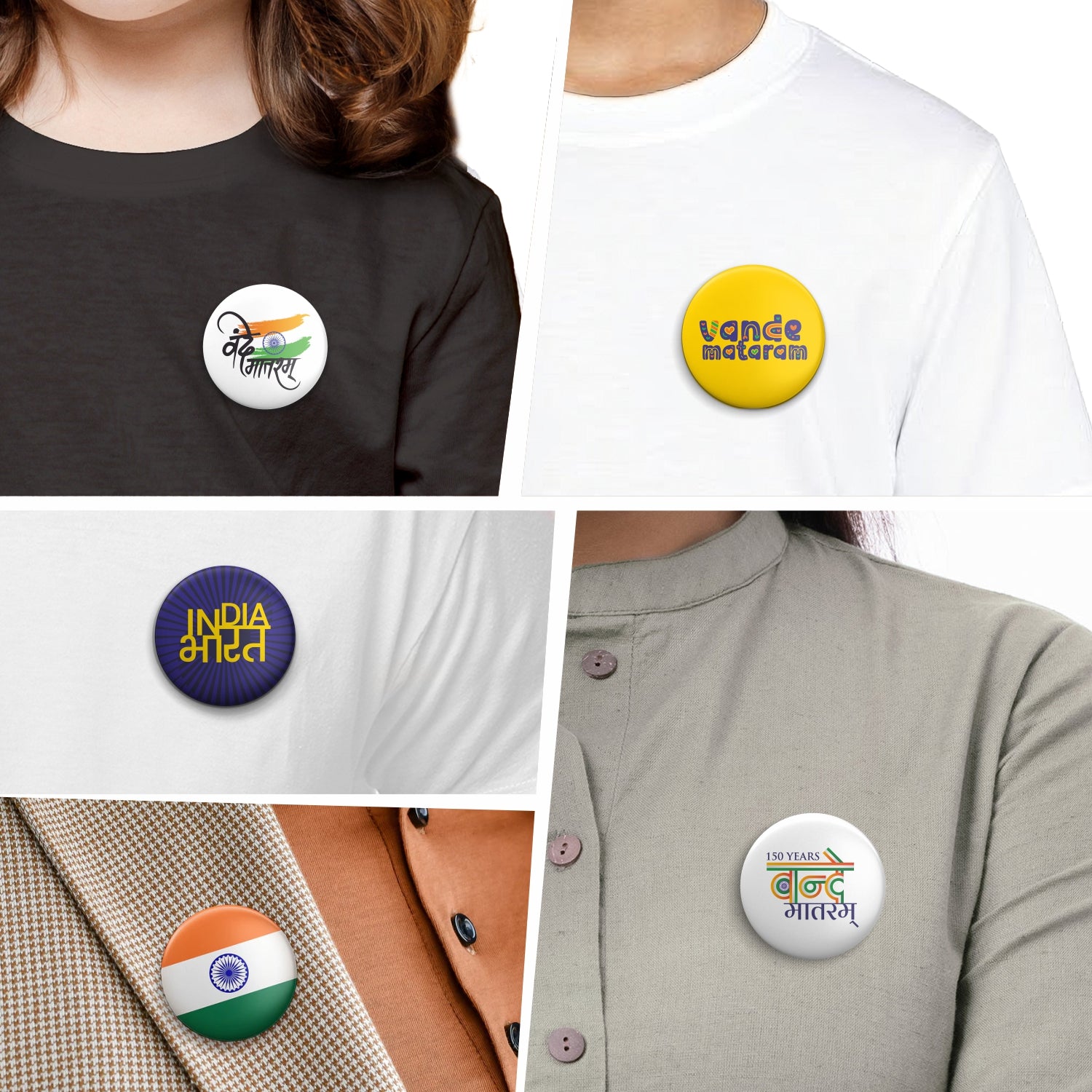 150 Years Of Vande Mataram | Patriotic 5-Badge Set | 4x4 CM Curated Pi ...