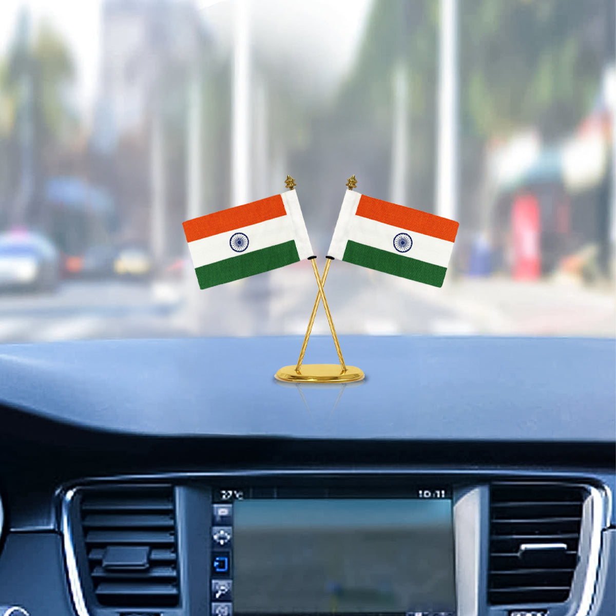 Cross Flag Khadi Tiranga / Tricolour For Car Dashboard | Luv My India