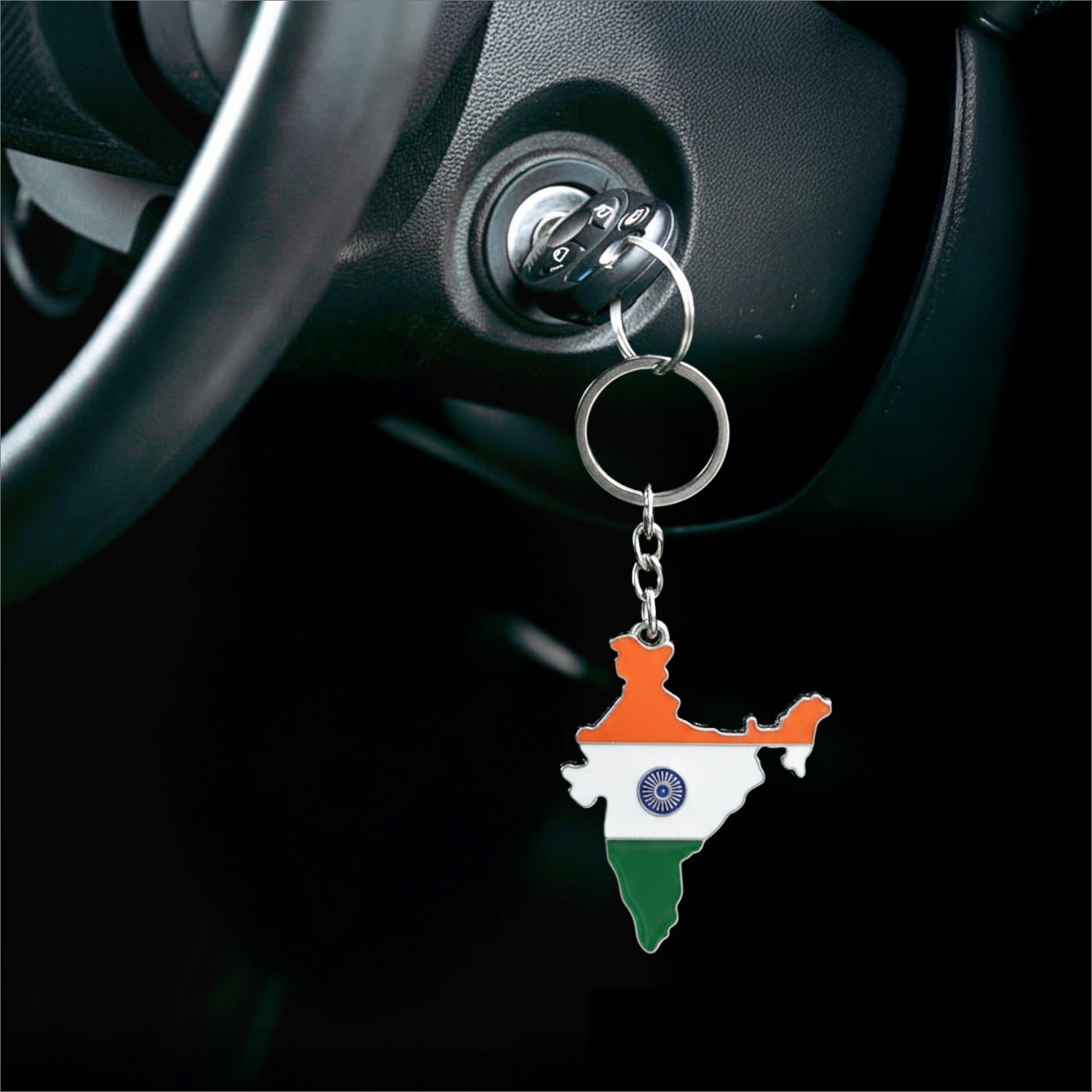 Tricolour Indian Map | Luv My India Keychain | Patriotic Metal Keychai